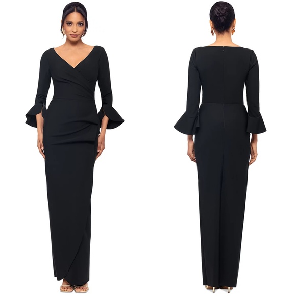 Betsy & Adam | Dresses | New Betsy Adam Black Ruffle Sleeve Scuba Crepe ...